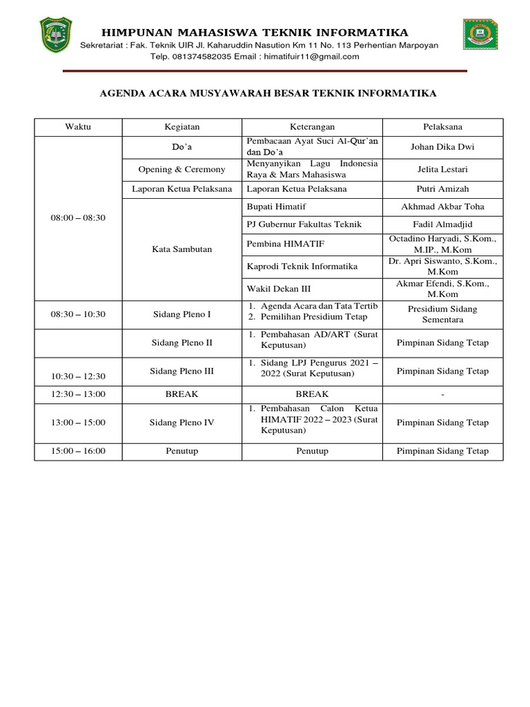 Agenda Acara | PDF