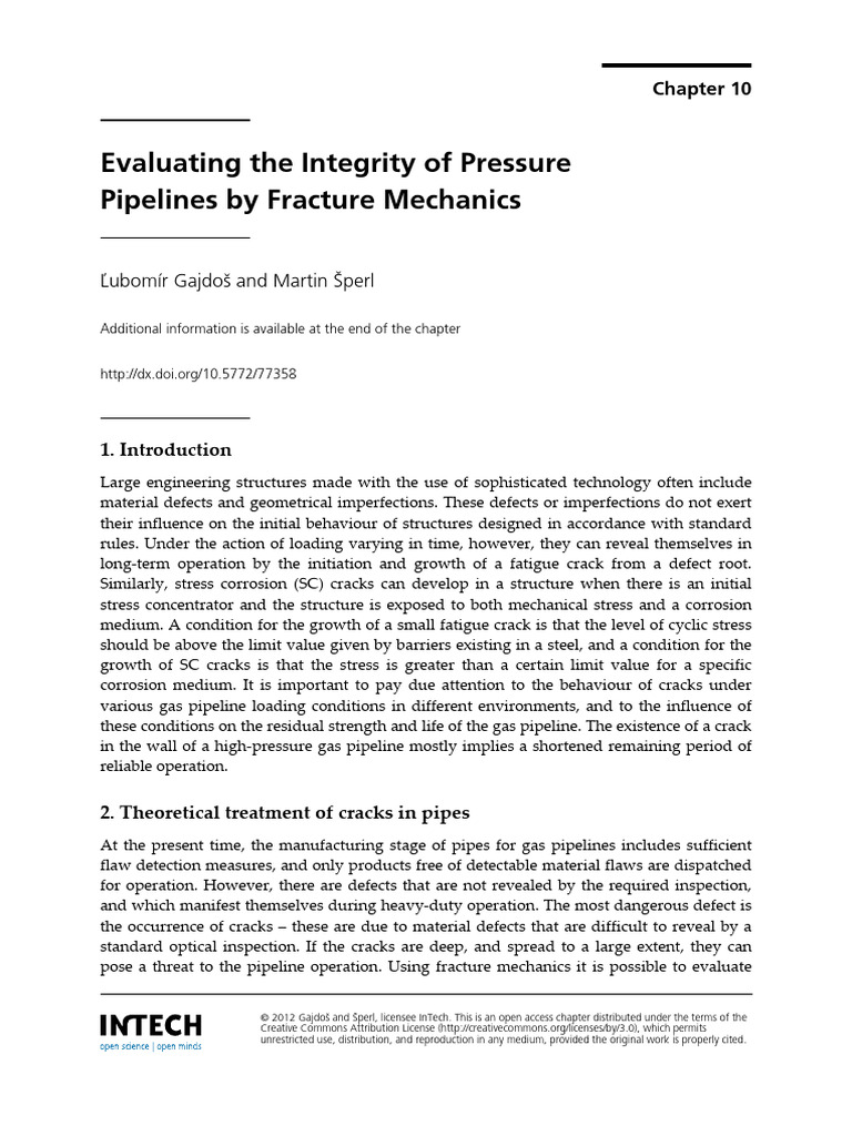 InTech-Evaluating The Integrity of Pressure Pipelines by Fracture Mechanics | PDF | Fracture ...