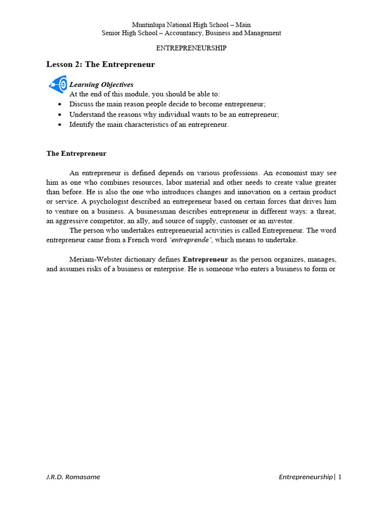 Entrepreneurship Module - Week 2 | PDF | Entrepreneurship | Behavioural Sciences