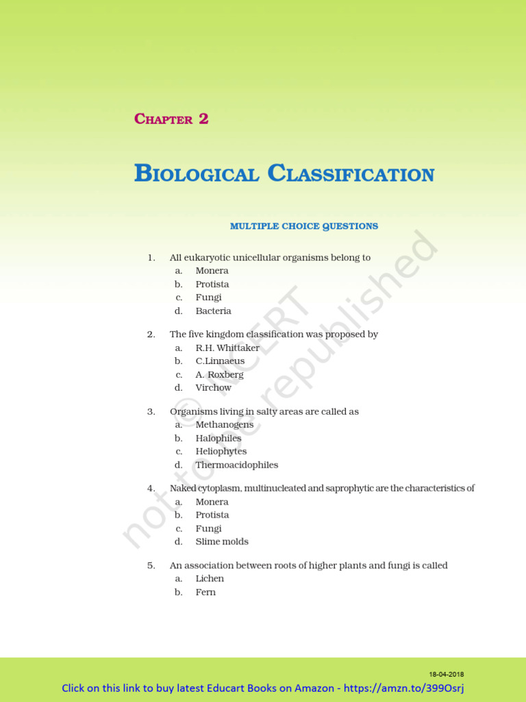 Biology Classification MCQs and Answers | PDF | Fungus | Organisms