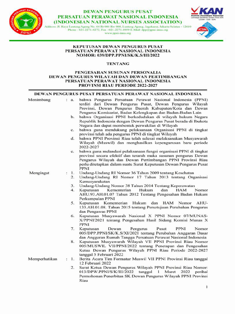 SK-DPW - Riau - Periode - 2022-2027 | PDF