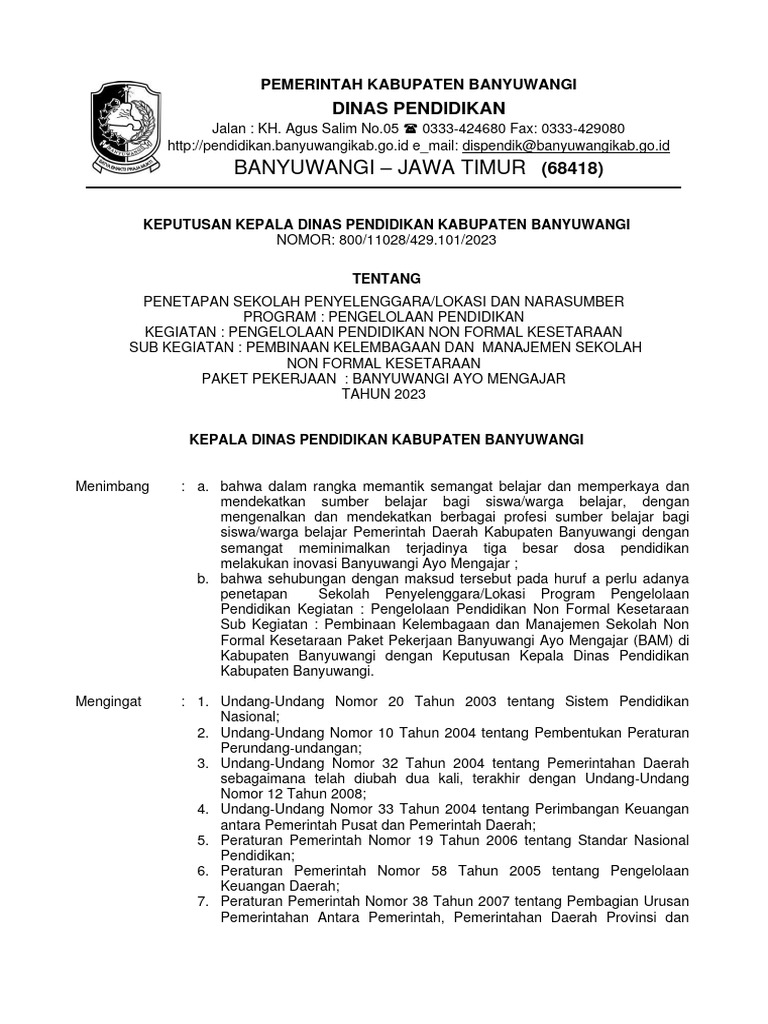 SK Penetapan Narasumber Bam 2023 | PDF