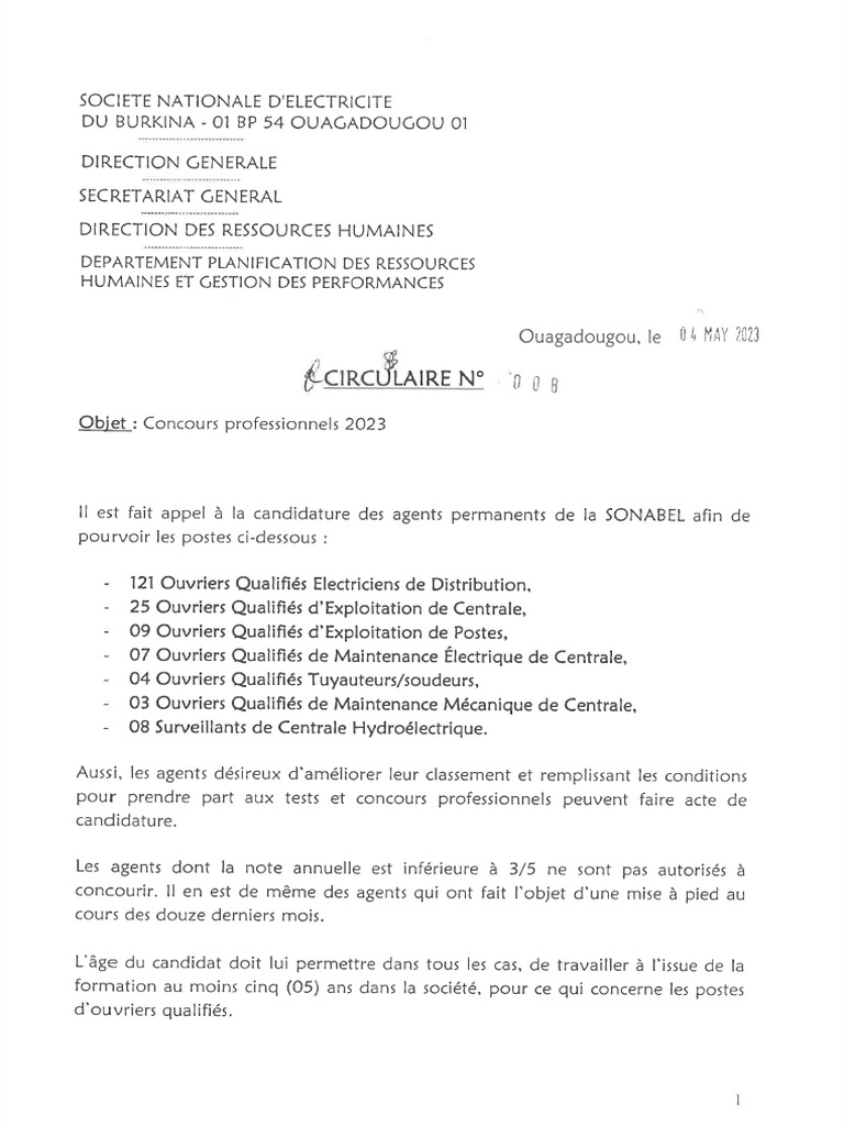 Circulaire N°08 - 001 | PDF