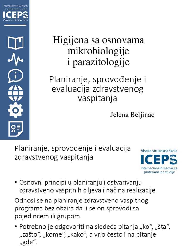 13planiranje, Sprovođenje I Evaluacija Zdravstvenog Vaspitanja Beljinac J. | PDF