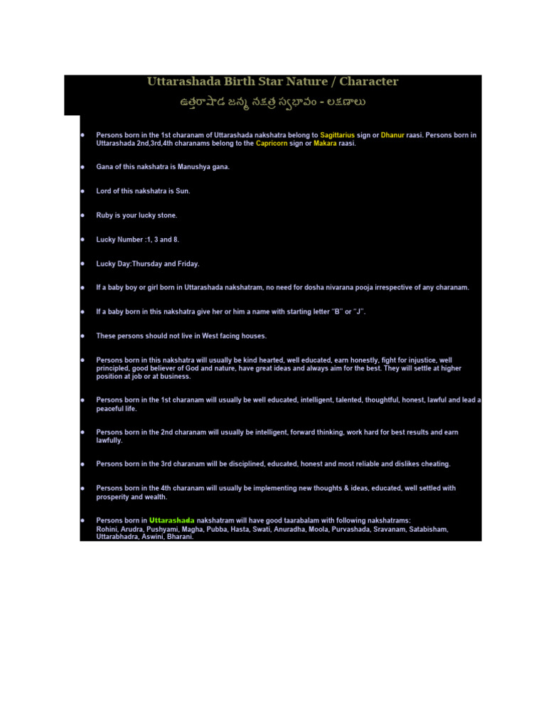 Uttarashada Nakshatra Characteristics | PDF | Self-Improvement