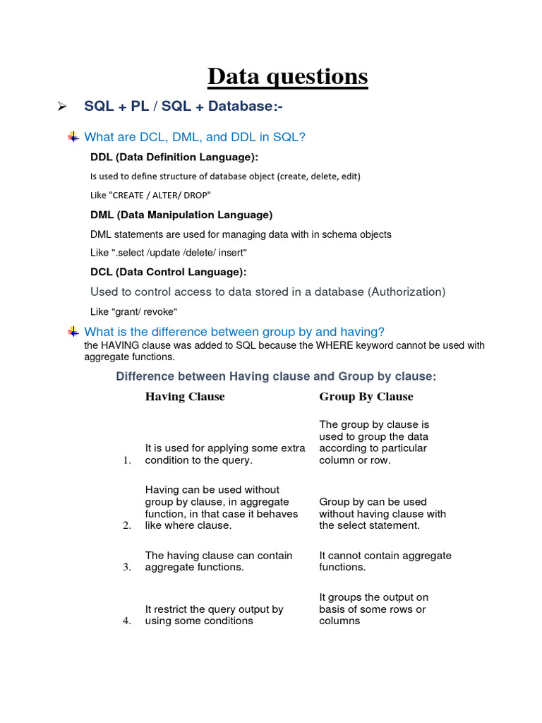 Data questions | PDF | Data Warehouse | Pl/Sql