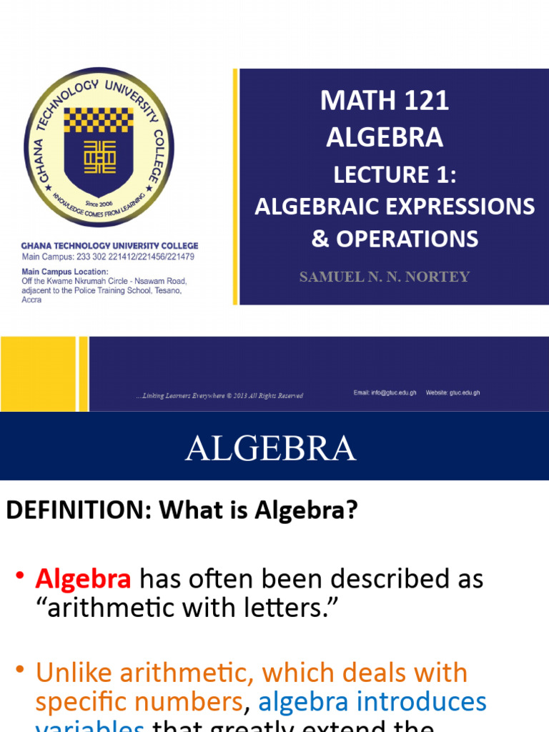 Lecture 1A - Algebraic Operations and Expressions | PDF