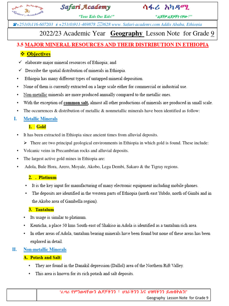 Grade 9 Geography: Mineral Resources in Ethiopia | PDF | Forests | Savanna