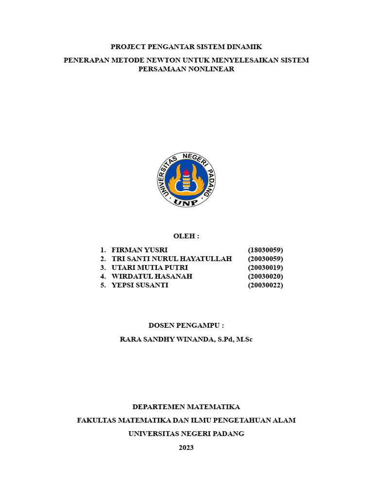 Metode Newton Dalam Penyelesaian Persamaan Nonlinear Pdf