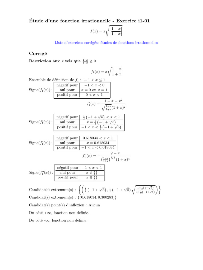 Étude de fonction irrationnelle corrigée | PDF | Analyse mathématique ...