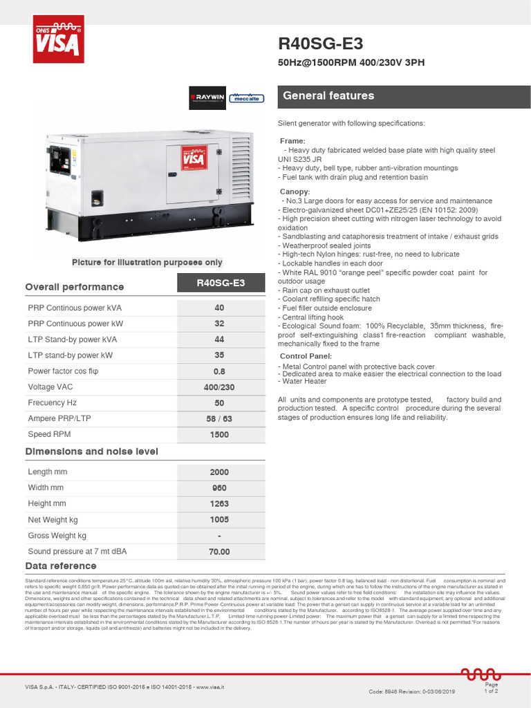 Silent Generator Specs for Engineers | PDF | Engines | Physical Sciences