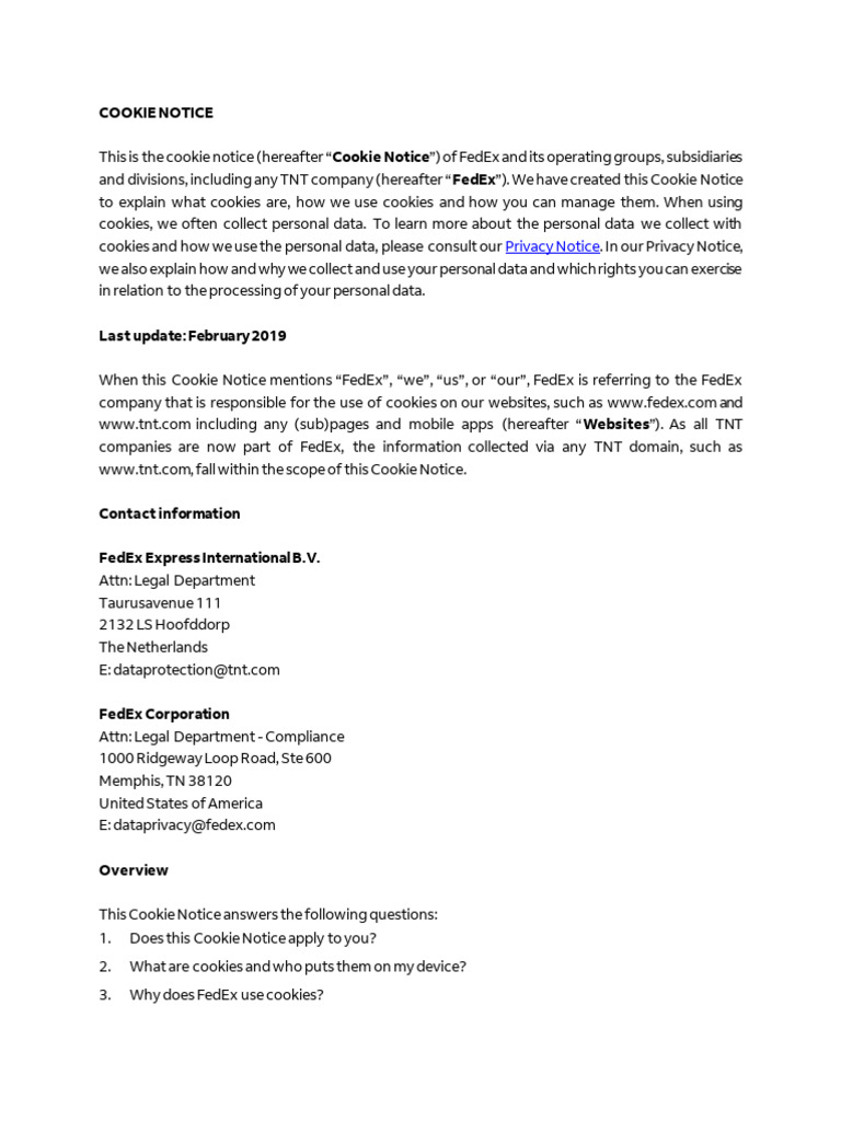 FedEx Cookie Notice | PDF | Http Cookie | Websites FedEx Cookie Notice | PDF | Http Cookie | Websites