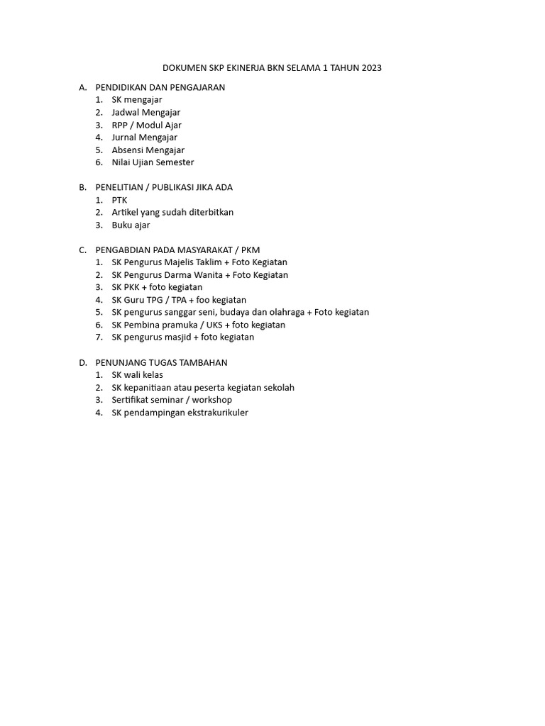 Dokumen SKP Ekinerja BKN Selama 1 Tahun 2023 | PDF | Karier & Perkembangan