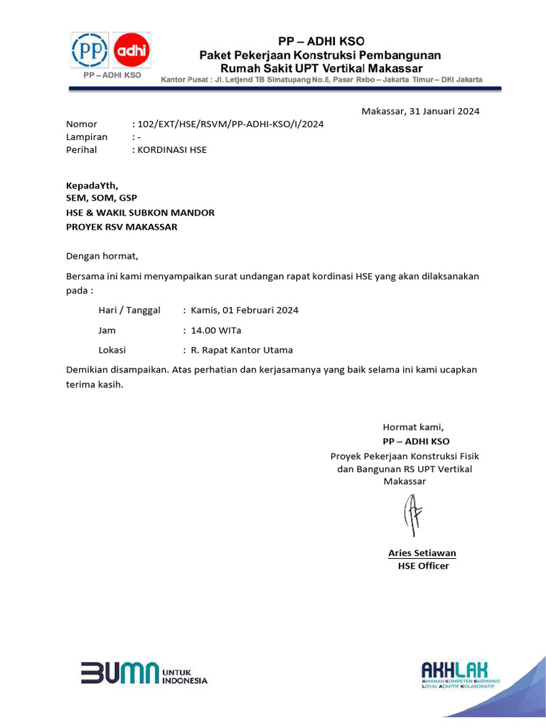 102 Surat Undangan HSE Meeting | PDF