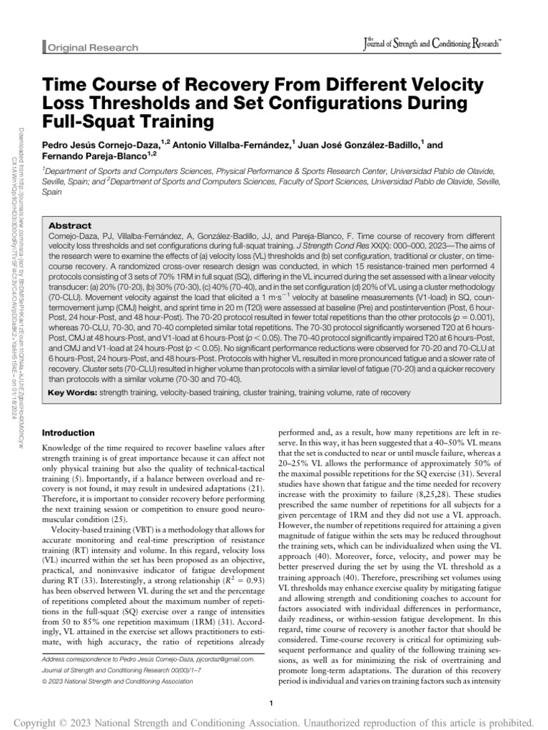 Recovery Time in Full-Squat Training | PDF | Strength Training ...