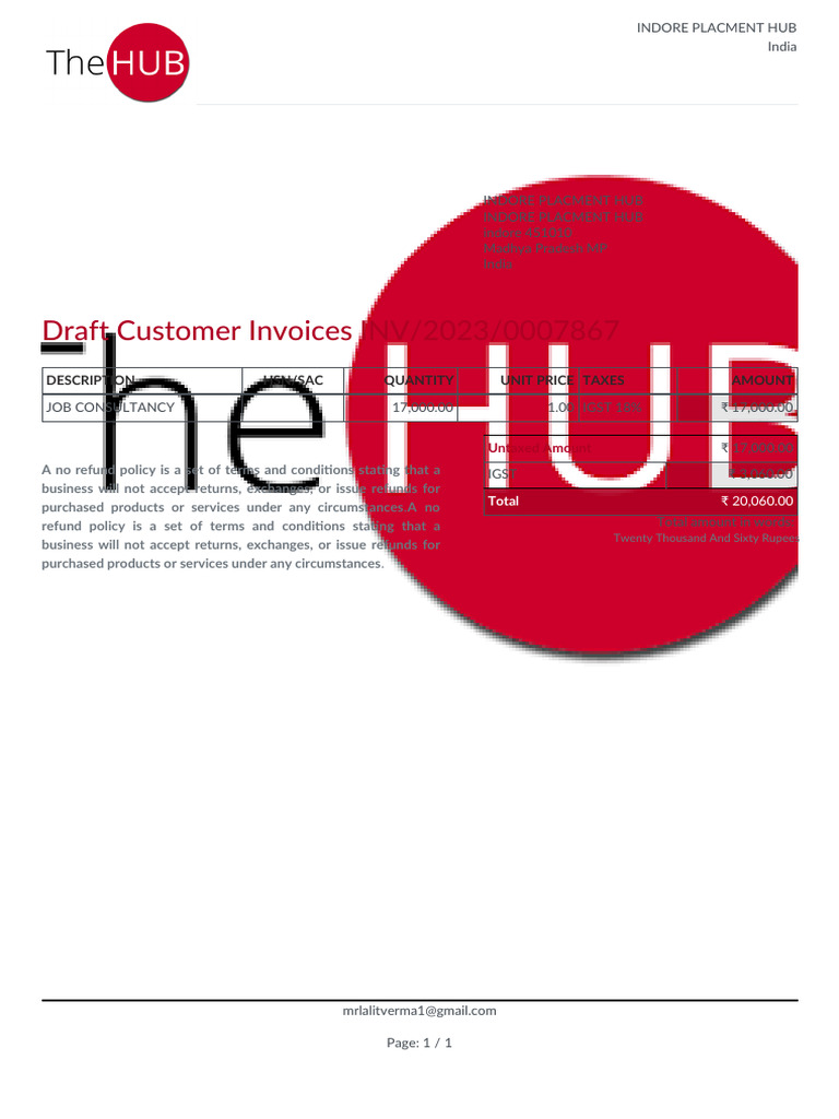 Draft Invoice INV - 2023 - 0007867 | PDF