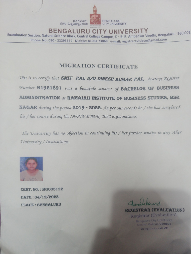 Migration Certificate | PDF Migration Certificate | PDF