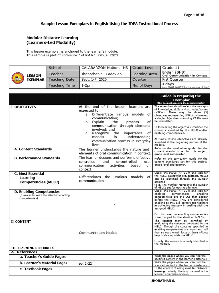 sample-lesson-exemplars-for-english-epsspdf | PDF | Learning ...