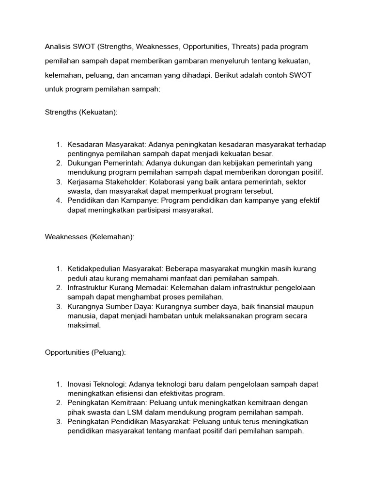 SWOT Program Pemilahan Sampah | PDF