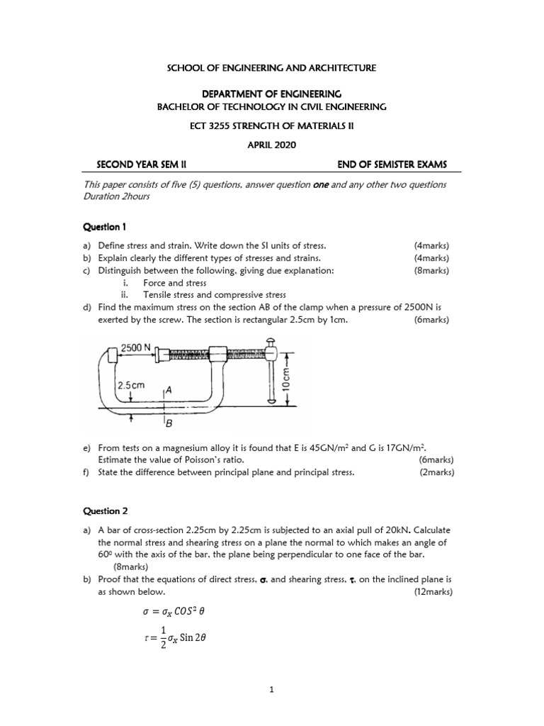 Ect 3255 Strength of Materials Ii 2 | PDF | Stress (Mechanics) | Strength Of Materials
