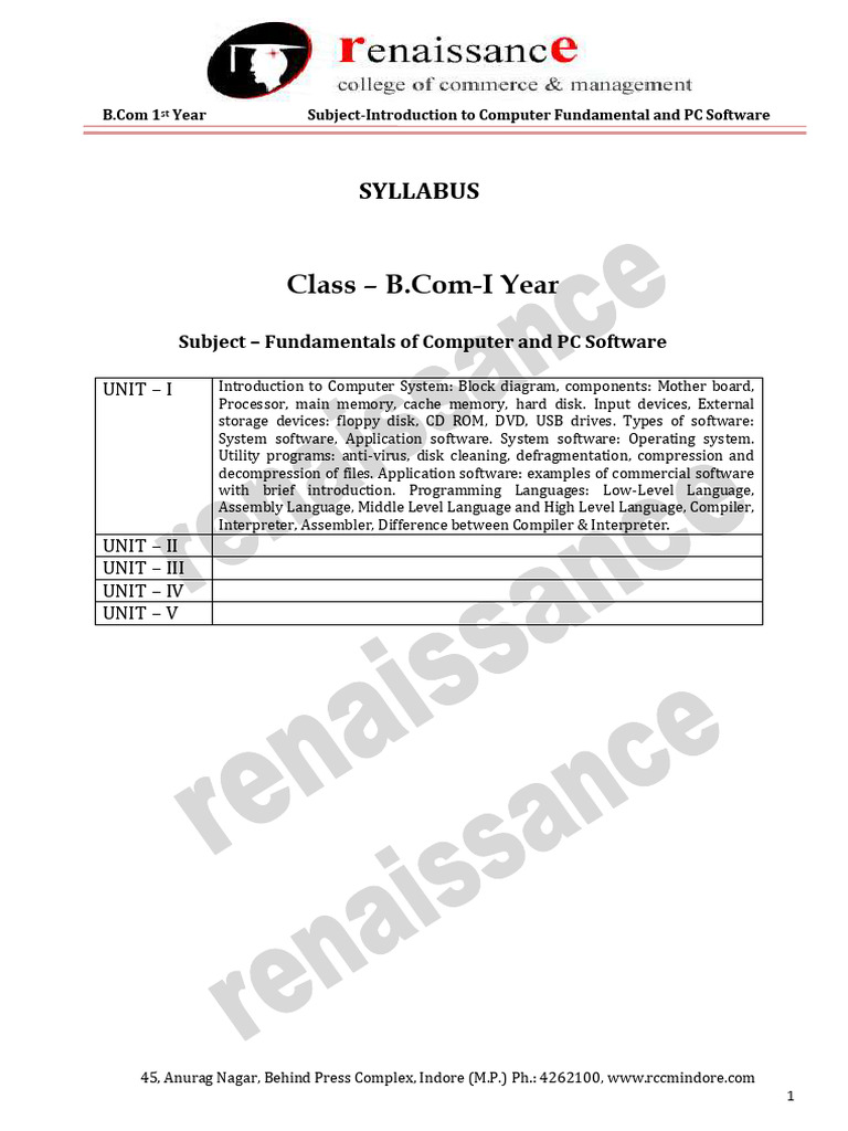 B.Com 1st Year Computer Fundamentals | PDF | Random Access Memory ...