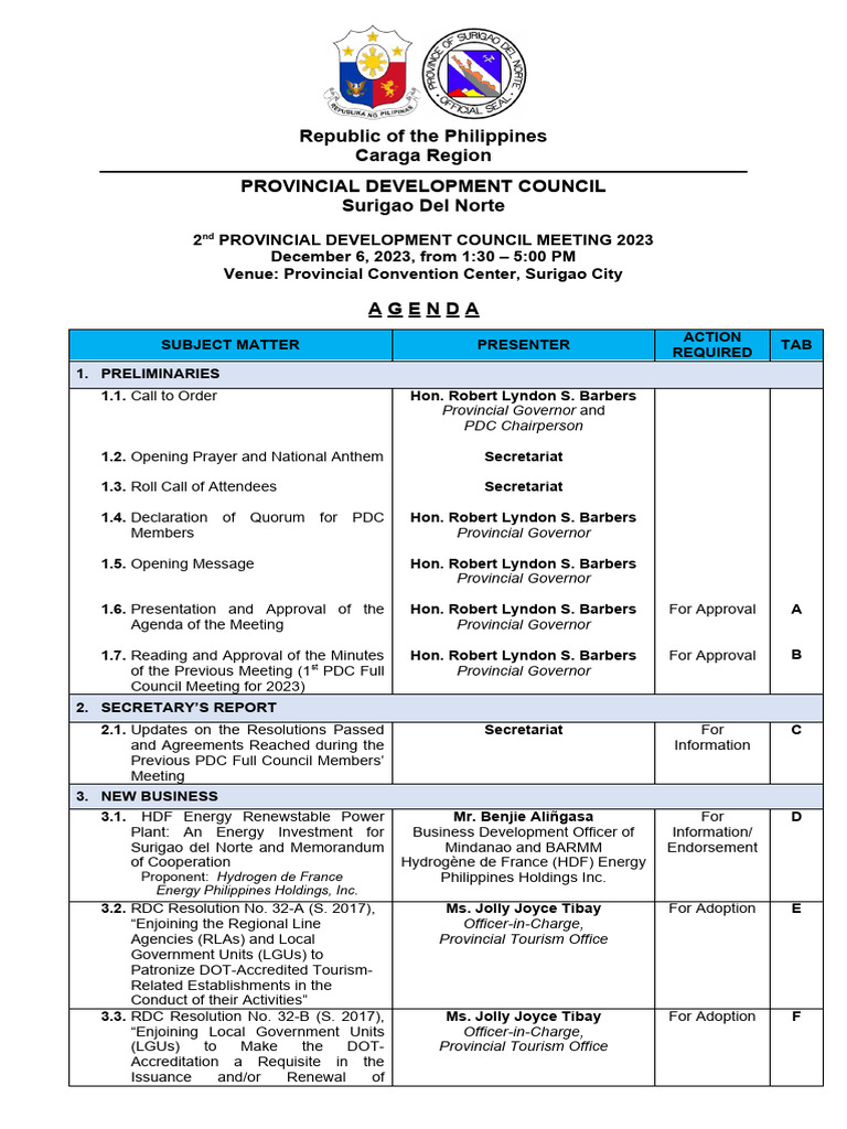 Agenda of The PDC Meeting 2nd Sem 2023 | PDF