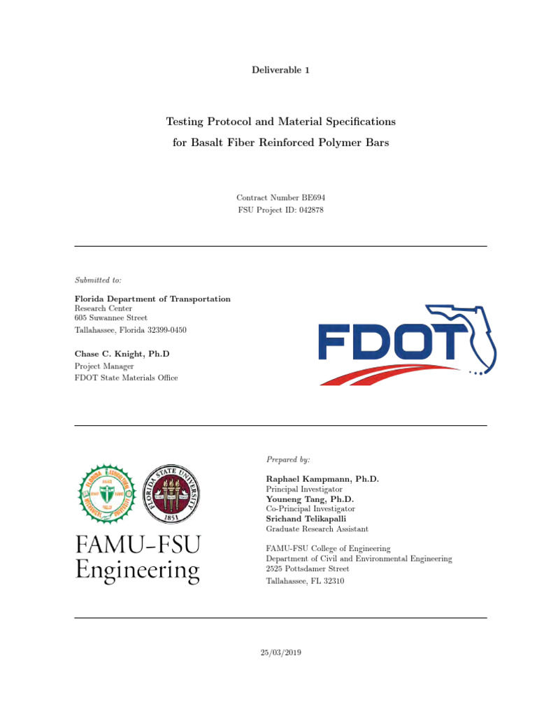 DOT Testing Protocol and Material Specifications For Basalt Fiber ...