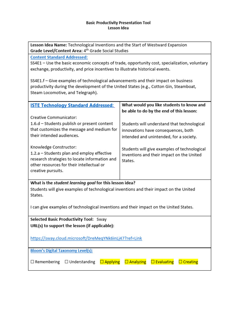 Basic Productivity Tools - Lesson Idea - Yamina Choudhury | PDF | Project Based Learning | Cognition