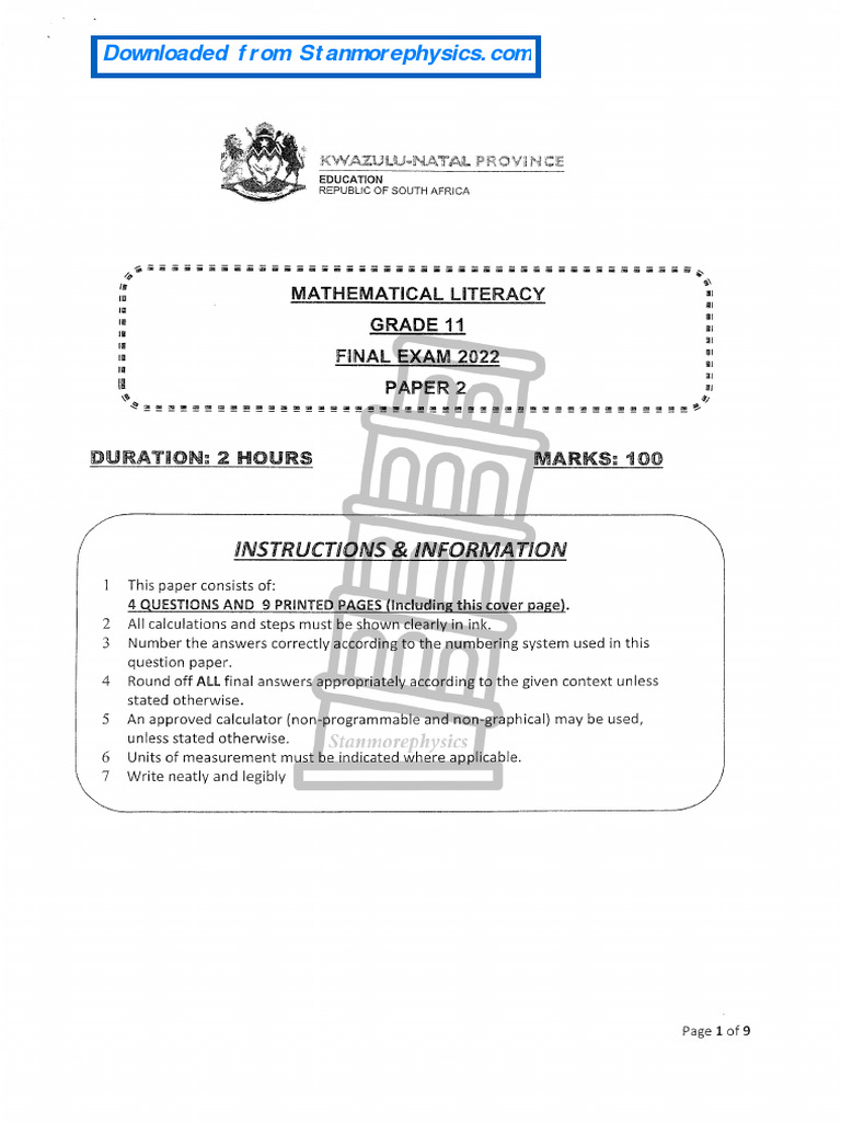 Maths Literacy Grade 11 November 2022 P2 and Memo | PDF