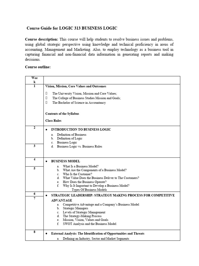 Business Logic Course Guide 313 | PDF | Business Model | Strategic ...