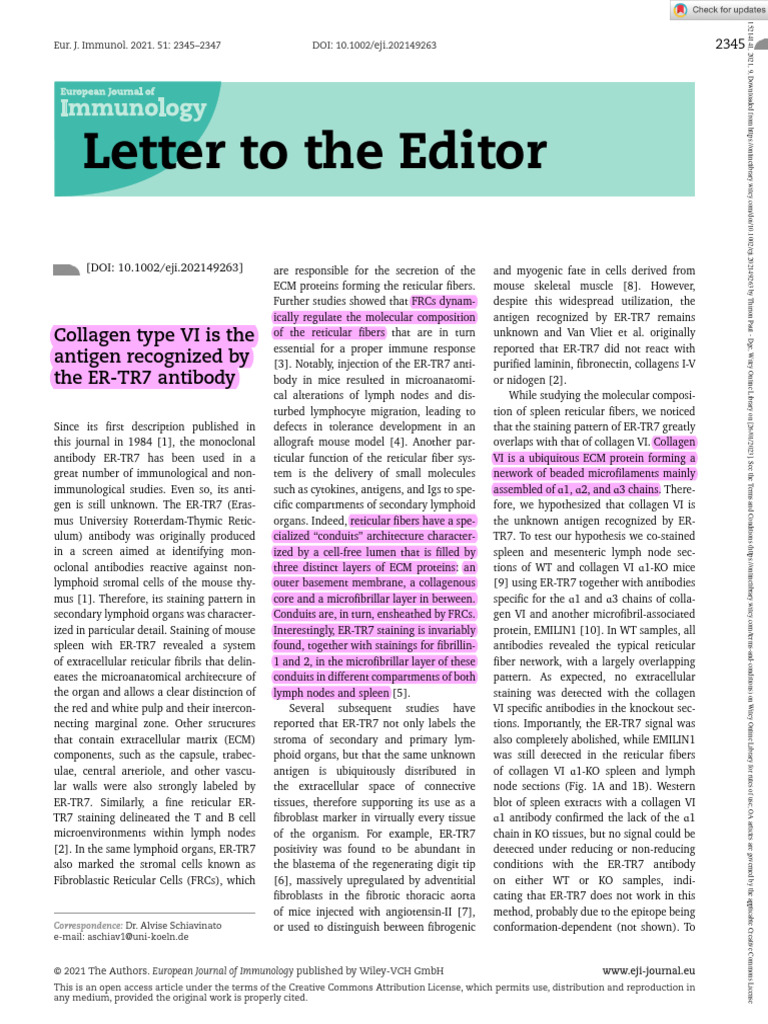 Schiavinato, 2021 - Collagen Type VI Is The Antigen Recognized by The ...