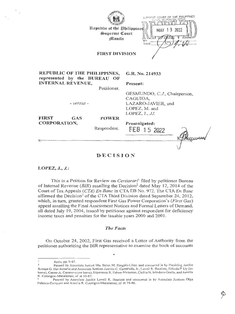 Republic v. First Gas Power Corporation (G.R. No. 214933) | PDF ...