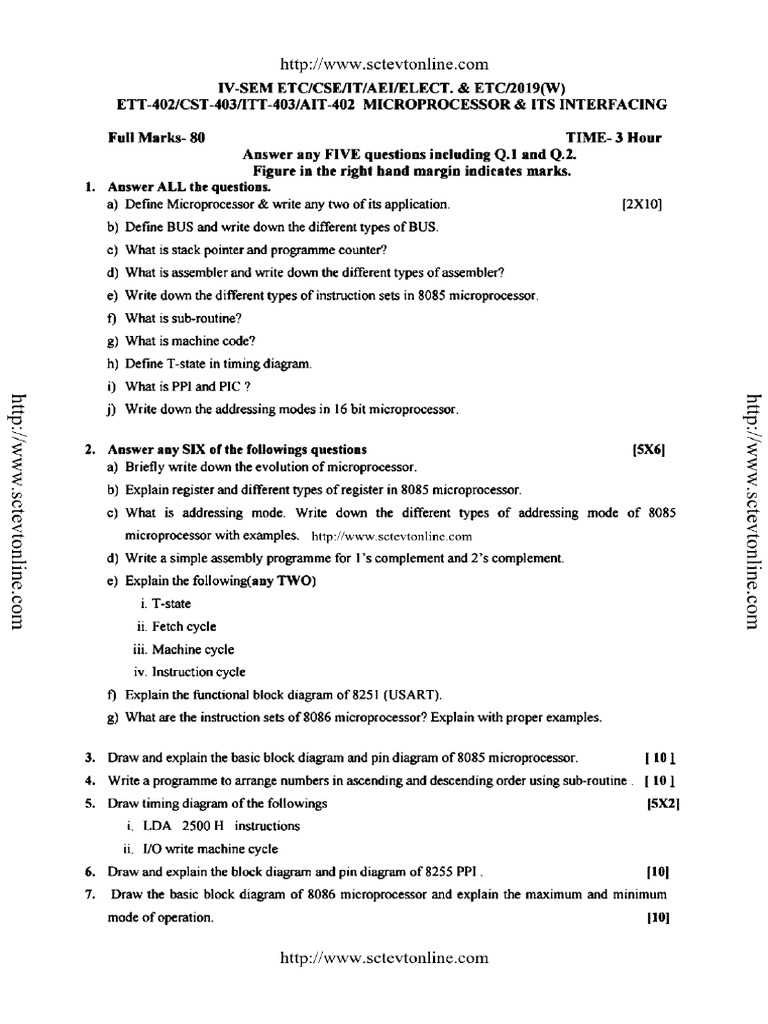 All 4 Sem Microprocessor and Its Interfacing Winter 2019 | PDF
