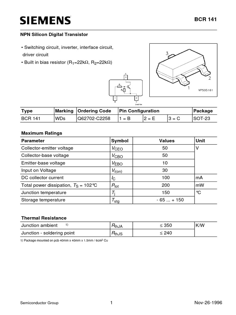 BCR141 | PDF | Resistor | Bipolar Junction Transistor