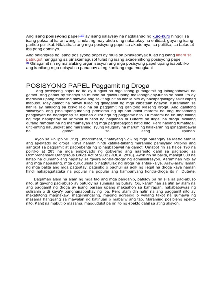 POSISYONG PAPEL Paggamit NG Droga | PDF