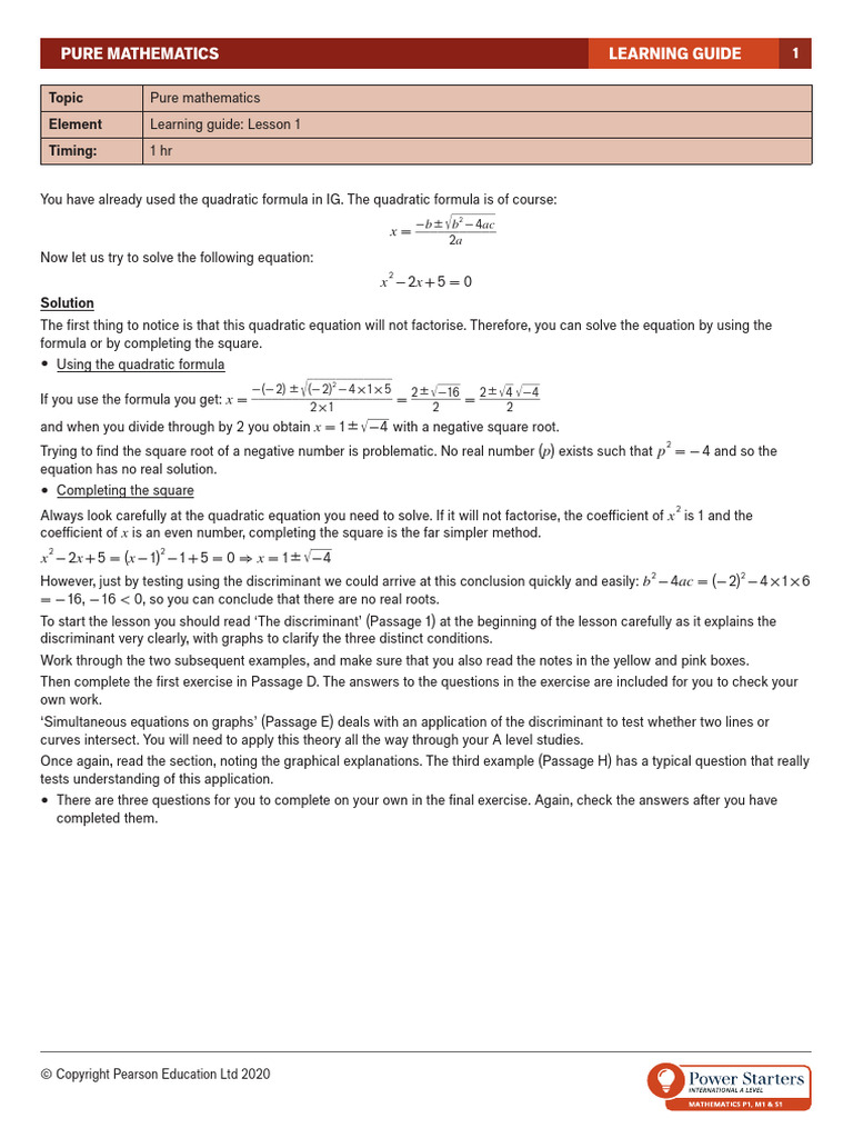 Power Starters Learner Guide Sample Ial Maths | PDF | Quadratic Equation | Factorization