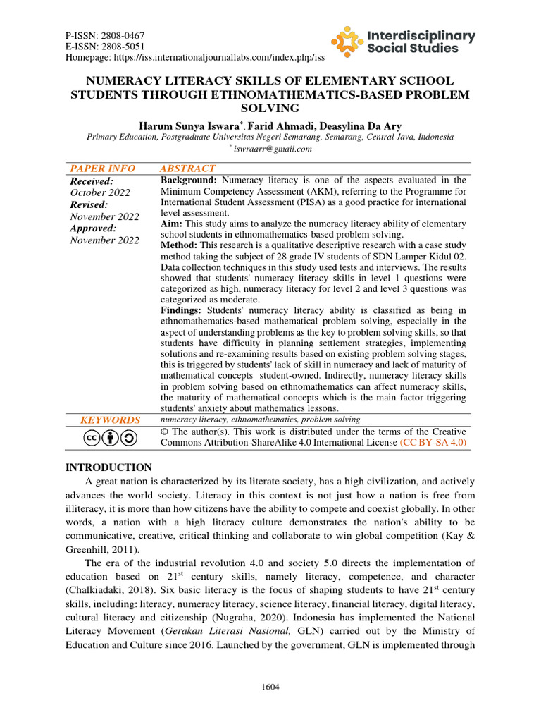 Numeracy Literacy Skills of Elementary School Stud | PDF | Literacy ...