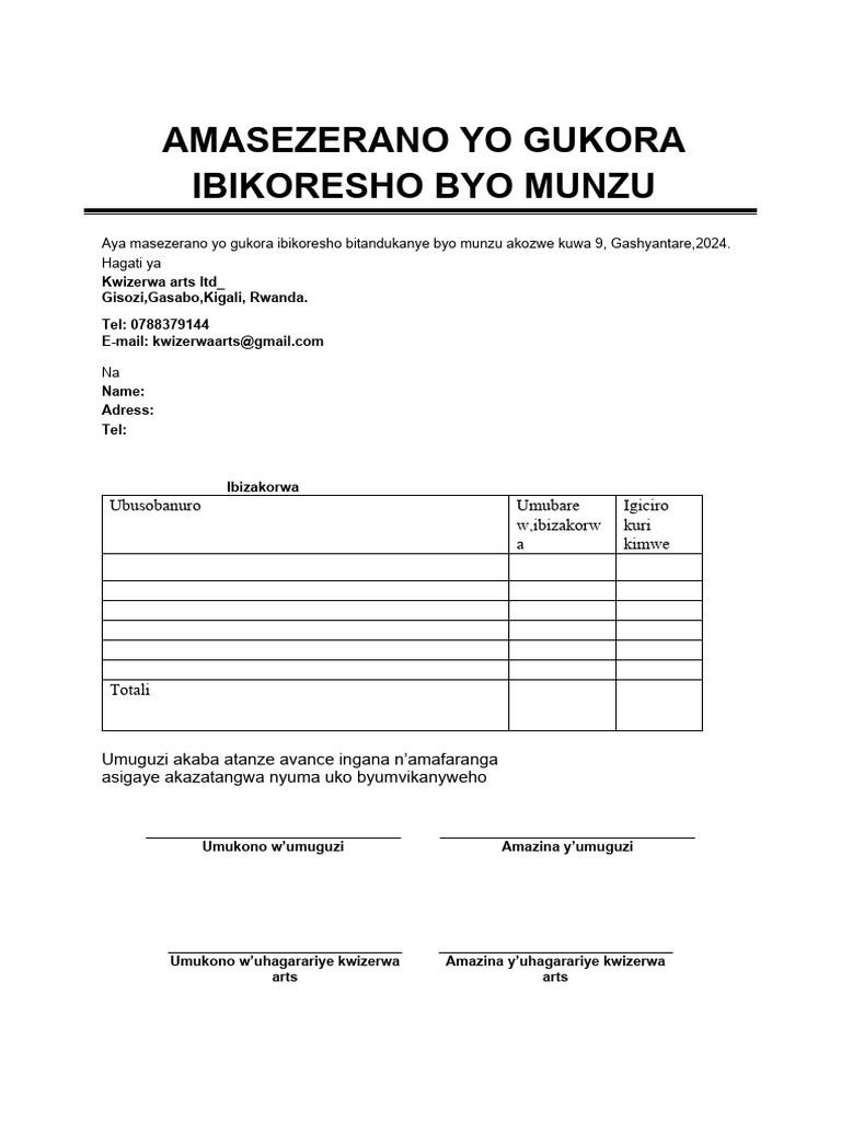 Amasezerano Yo Gukora Ibikoresho Byo Munzu | PDF