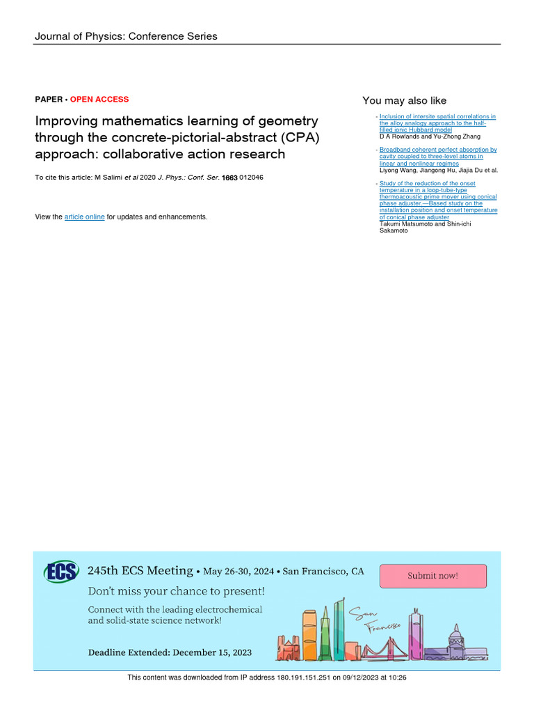 Salimi 2020 J. Phys. Conf. Ser. 1663 012046 | PDF | Mathematics | Teachers