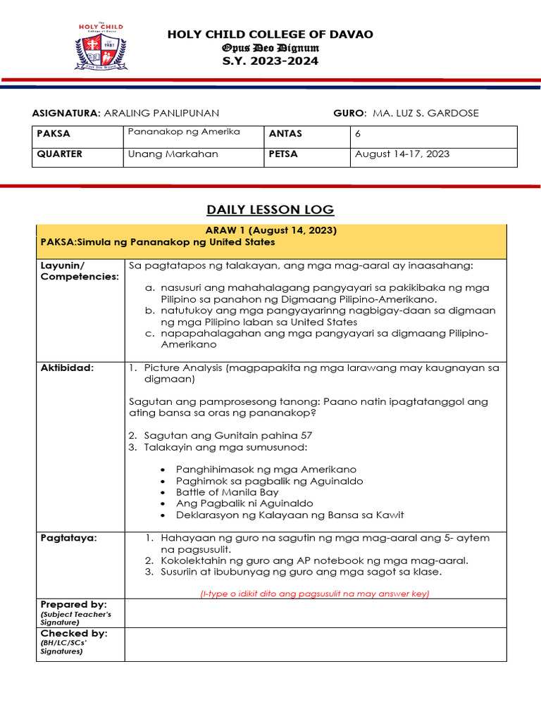 Daily Lesson Log For AP | PDF