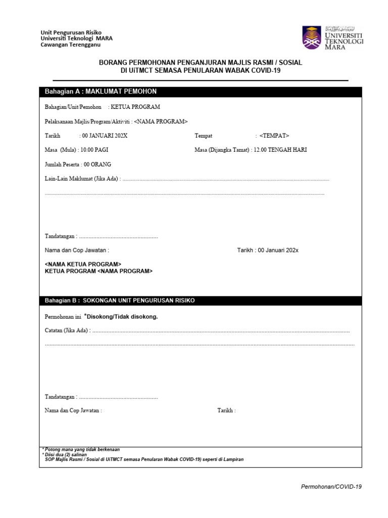 Template Borang Penganjuran Ketika Covid19 | PDF