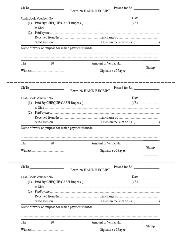 Form 28 Hand Receipt | PDF