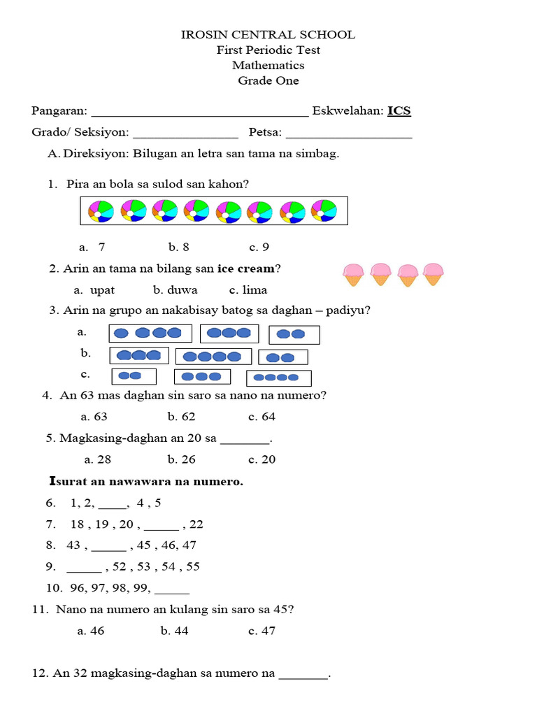 First Periodic Test Math 1 | PDF | Notation | Mathematics