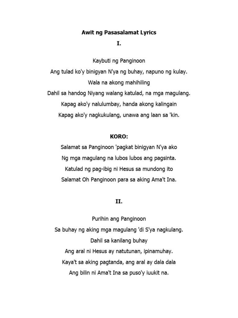 Awit NG Pasasalamat | PDF