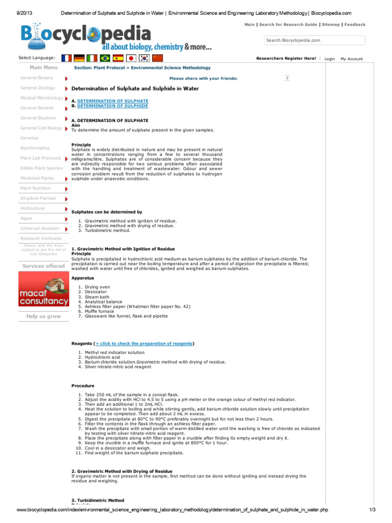 Determination of Sulphate and Sulphide in Water _ Environmental Science and Engineering ...
