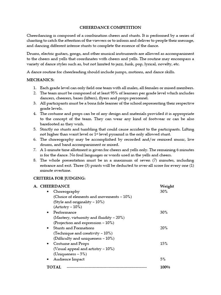 Mechanics For Cheerdance Competition | PDF | Cheerleading | Dances