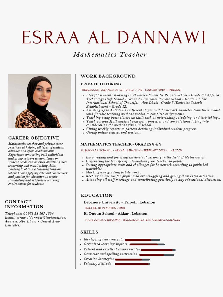 Esraa Al Dannawi - Mathematics Teacher | PDF | Teachers | Schools
