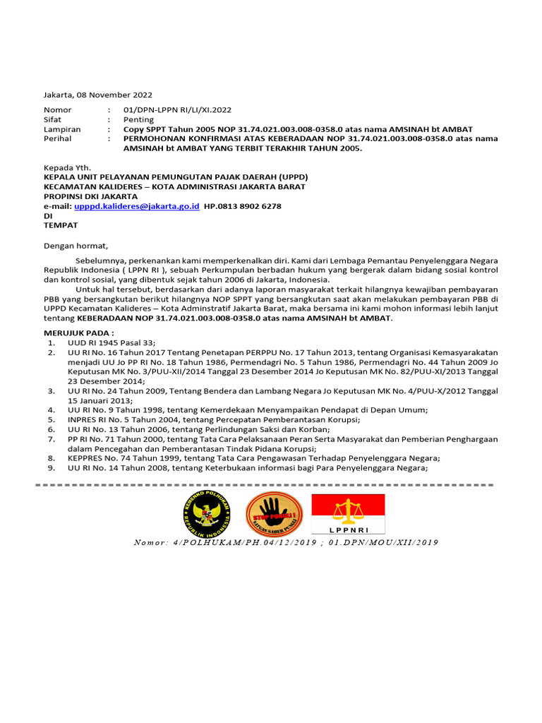 Konfirmasi NOP PBB 2005 Amsinah | PDF