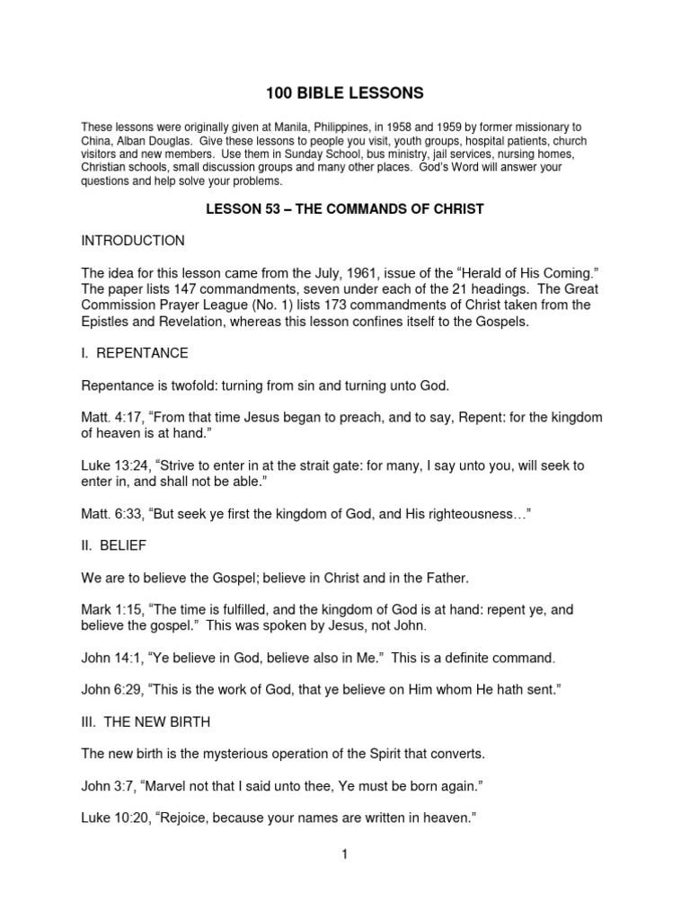 100 Bible Lessons Lesson 53 | PDF
