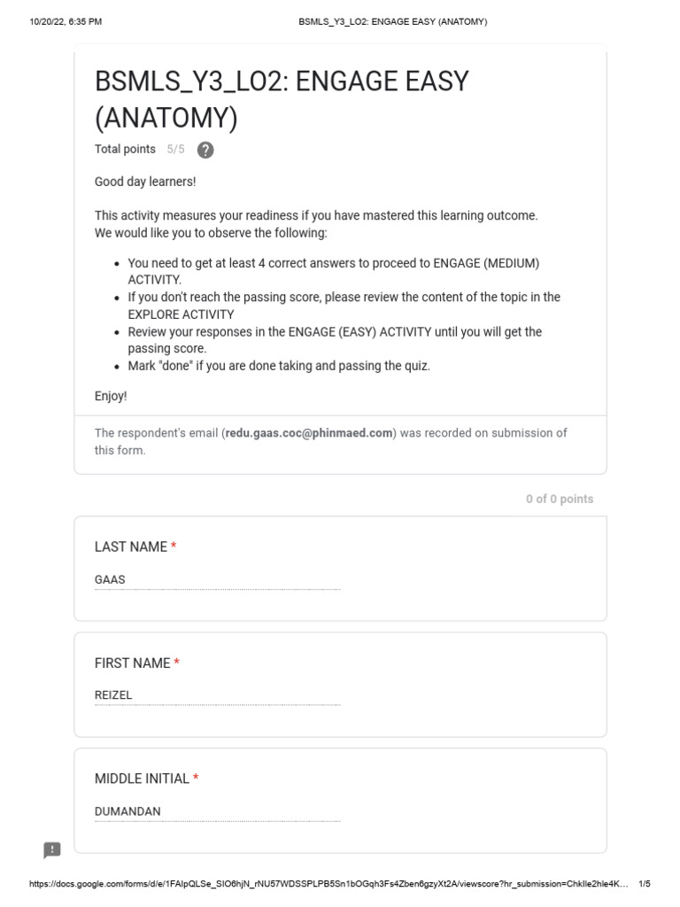 BSMLS - Y3 - Lo2 - Engage Easy (Anatomy) | PDF | Cell (Biology) | Epithelium